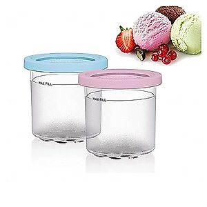 EVANEM 2/4/6PCS Creami Deluxe Pints, for Ninja Cremini Extra Pints,16 OZ Ice Cream Pints Cup Reusable,Leaf-Proof for NC301 NC300 NC299AM Series Ice Cream Maker,Pink+Blue-2PCS