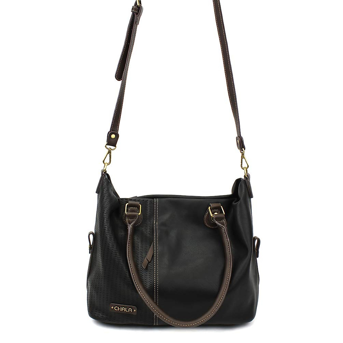 CHALA Laser Cut Crossbody Shoulder bag Tote Bag with adjustable Strap-Black (Smiley Girl)