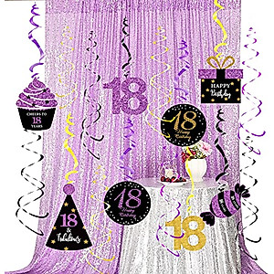 18th Birthday Decorations for Girls Purple Black Gold Girl 18th Birthday Party Hanging Decor/Purple Gold Black Foil Hanging Swirls Girl 18th Birthday Party Decoration Swirls