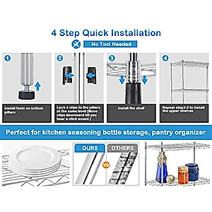 Metal Shelving, 5 Tier 750 Lbs Capacity Wire Shelving with Leveling Feet, Nsf Certified Metal Shelves for Kitchen Pantry Closet Laundry Bathroom Office, 5-shelf Metal Storage Shelves Storage Rack