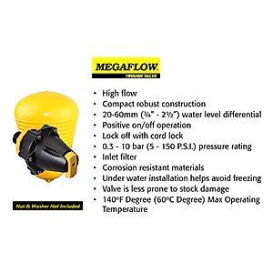 Jobe Valves Megaflow Valve with Short Tail, 3/4", Yellow/Black (Does NOT have Nut and Washer)