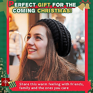 Winter Knitted Satin Lined Hats for Women Slouchy Cable Beanie Silky Soft Washed Warm Hat Black