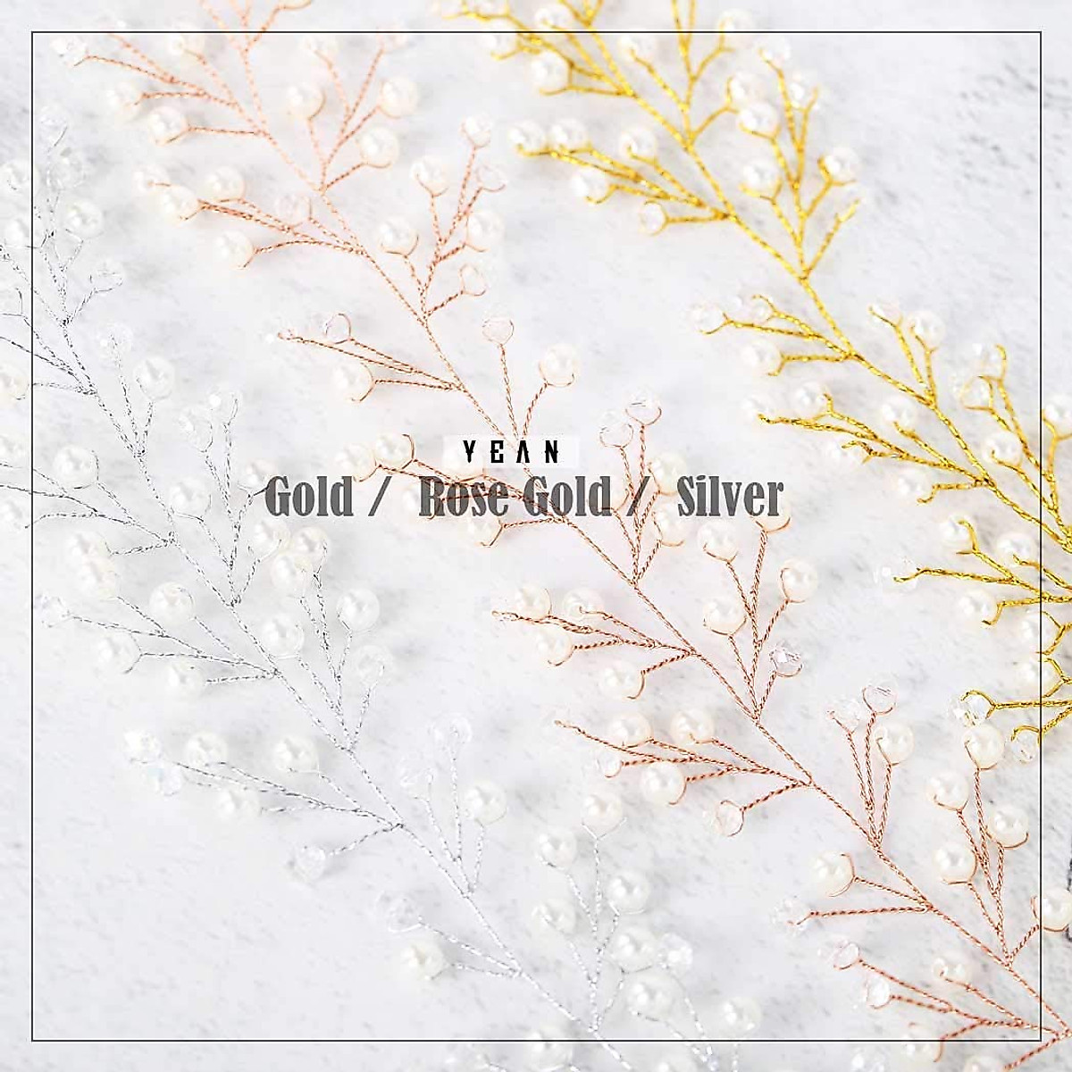 Yean Babys Breath Hair Piece Wedding Hair Vine Silver Rhinestone Headband Bridal Branch Crystal Wreath Crown Bridal Flower Vine Accessories for Bride and Bridesmaid (Silver)