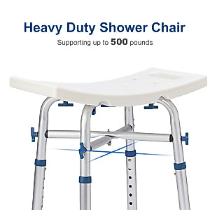 Zler Heavy Duty Shower Chair - Adjustable Shower Stool for Inside Shower,Tool Free Assembly, Anti-Slip Shower Bench for Elderly, Senior, Handicap & Disabled (500lb Capacity)