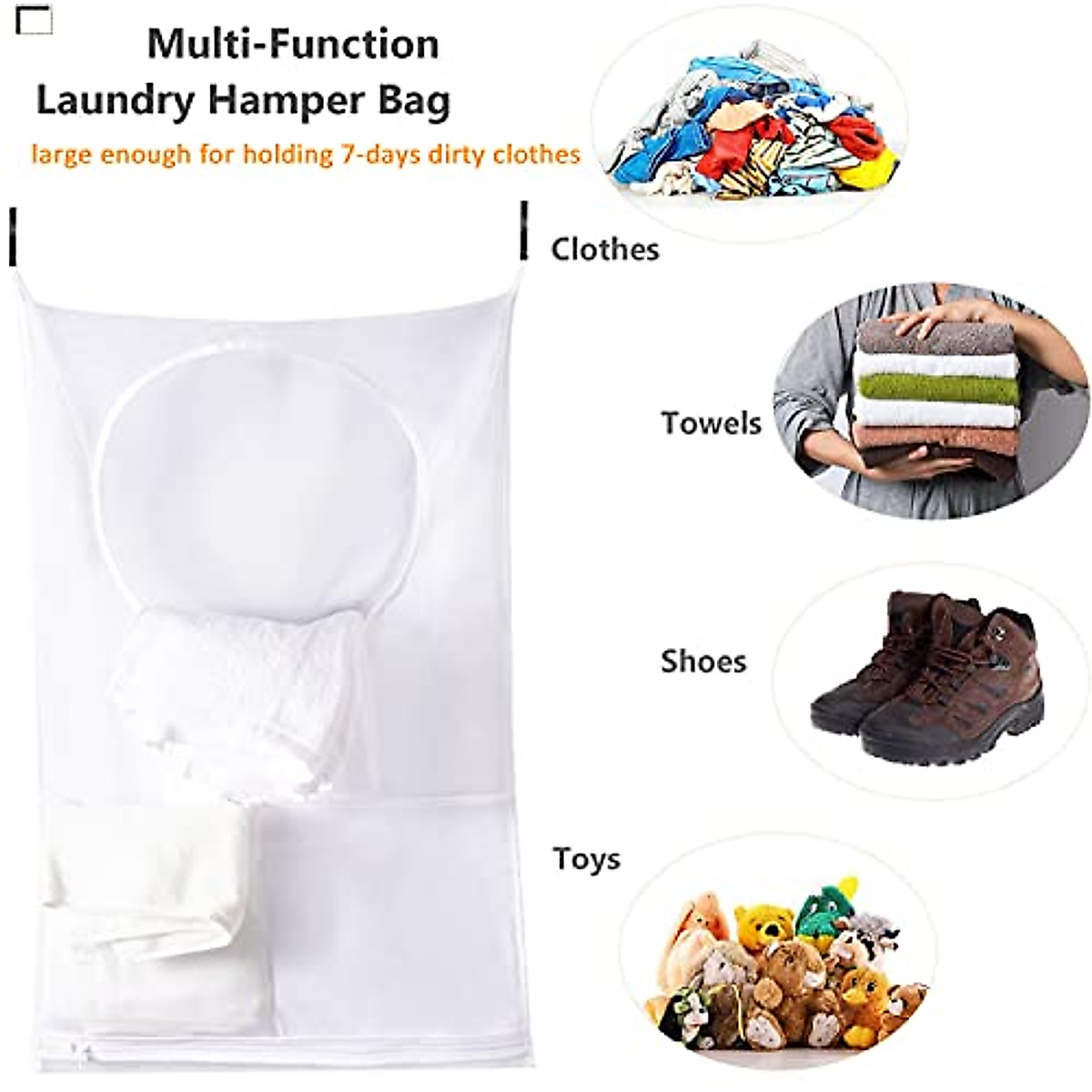 Hanging Laundry Hamper Bag with 4 Suction Cup Hooks,Mesh Laundry Bag Over the Door Organizer(MESH-1PC-R)