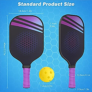 MoKo Pickleball Paddles Set of 4, Fiberglass Surface Raquette Set Honeycomb Core with 4 ballls+2 Ball Retriever+4 Replacement Soft Grip+1 Bag, Gift for Kids Men Women, Blue+Purple