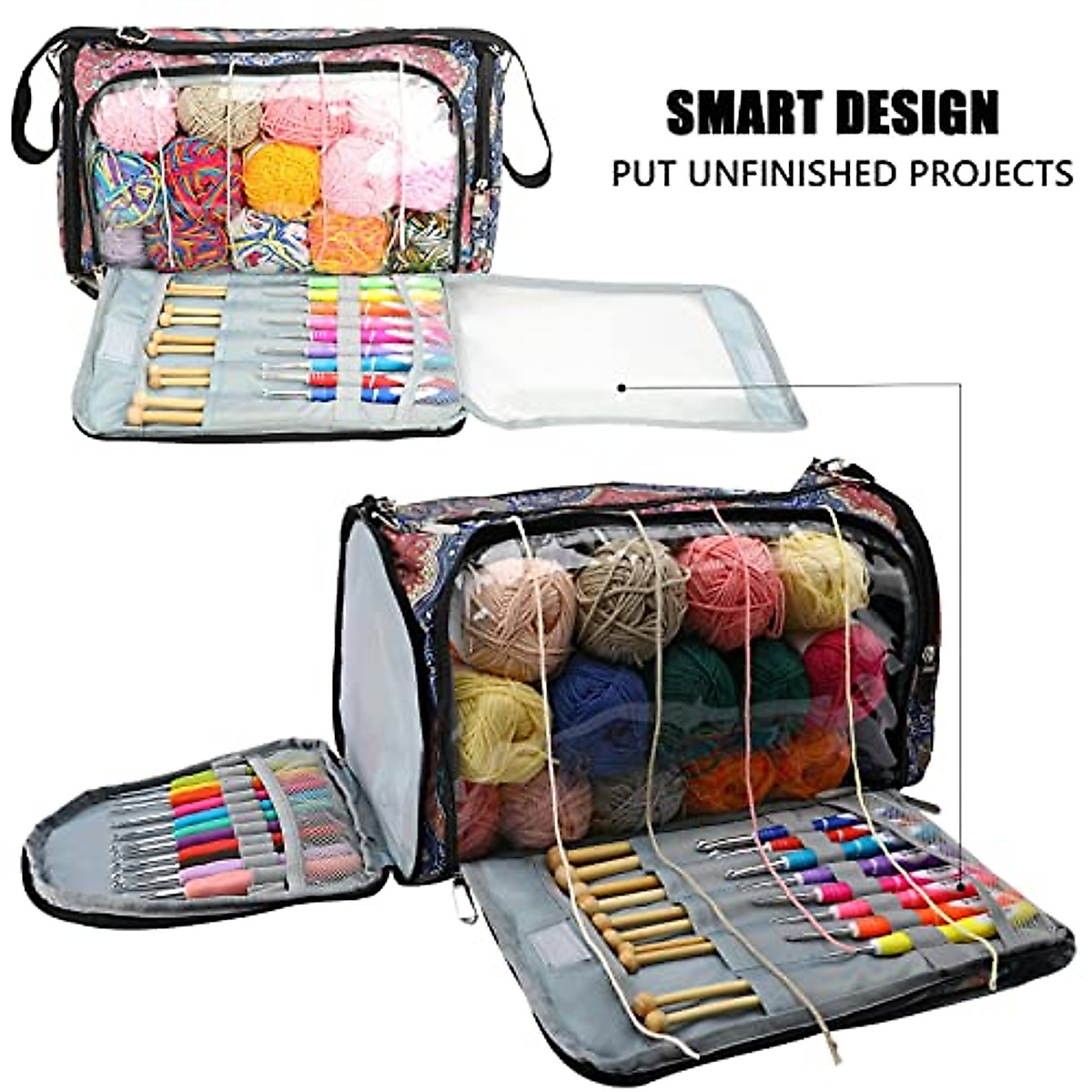 Looen Crochet Bag, Yarn Storage Tangle Free with Yarn Hole, Knitting Bag for Crochets Bamboo Knitting Needles and Yarns(Orange Cashew)