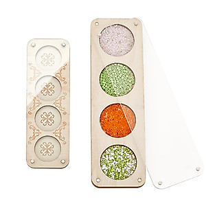 AHANDMAKER 2Pcs Wooden Jewelry Storage Tray with Glass Lid 2 Sizes Wood Bead Board with Lid 4 Slot Old Lace Bead Storage Organize for Beads, Bracelets, and Small Accessories