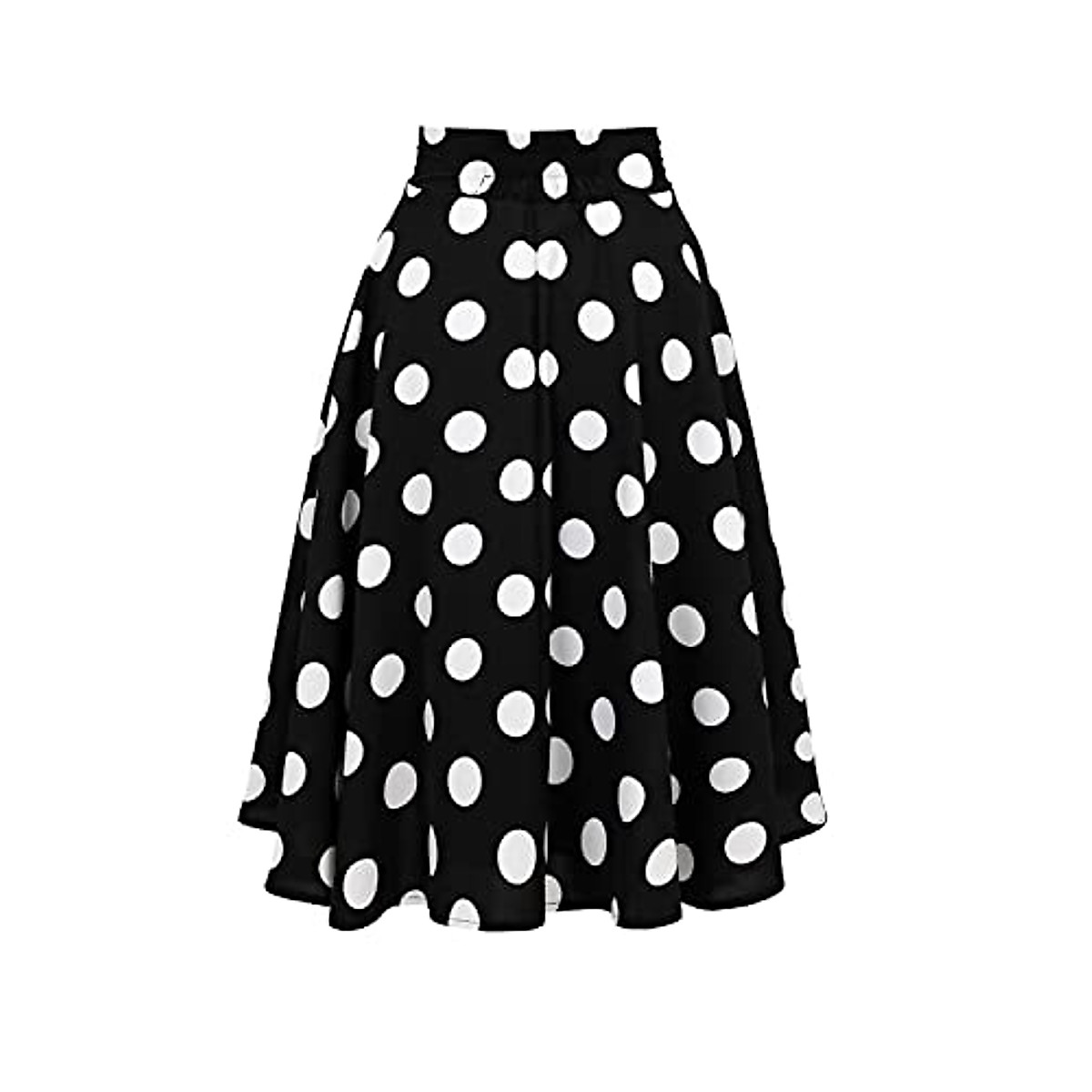 Choies Women Pleated Vintage Skirt Polka Dot Pleated Skater Midi Skirt Summer Skirt L