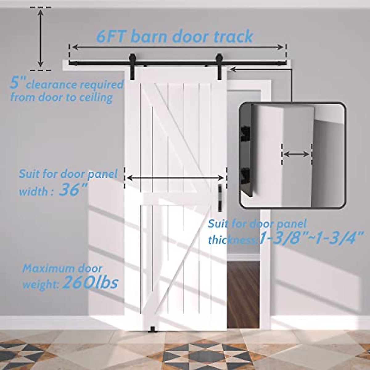 JZVXX 6FT Barn Door Hardware kit, Barn Door Track, Sliding Door Hardware kit, Easy to Install- Mini Version- Combination Track Mode- Step by Step Manual Included.(JD-6FT-mini-5)