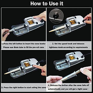 Laicengo Electric Cigarette Rolling Machine, Pre Roll Machine, Cones Rolling Machine, Automatic Tobaco Roller Maker, 3 in 1 for King/Regular Size Cigarettes 6.5 mm & 8 mm Tube and Pre Roll Cones