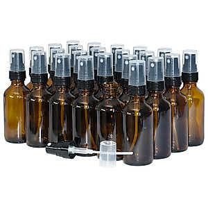 GlassBottleOutlet (24 Pack) 2 oz. Amber Boston Round with Black Fine-Mist Sprayer