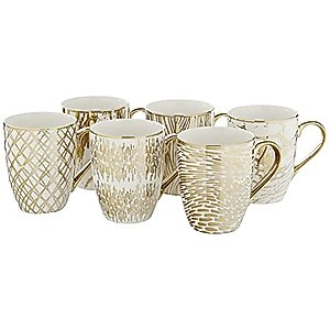 Certified International 26540SET6 Matrix 16 oz. Gold Plated Mugs, Set of 6, 5" x 3.25" x 4.5", Multicolored