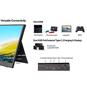 Ruvihya 15.8" Dual USB-C Mini HDMI Eye Care Travel Monitor, 1080P IPS 100%sRGB Portable Monitor for Laptop, Second External Screen for PC Phone MacBook PS5 Switch, with Cover Stand 3 in 1 Display Mode