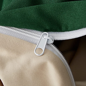 Sedefen Dark Green Duvet Cover Reversible Beige Duvet Cover Queen Size 3 Pieces Soft Microfiber Minimalilst Style Solid Colored Bedding Set with Zipper Ties Home Deco Gift Choice