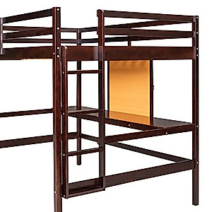 RORIGAT Full Size Loft Bed with Desk and Writing Board, Wooden Loft Bed Frame with Desk & 2 Drawers Cabinet for Kids Teens Adult, Espresso