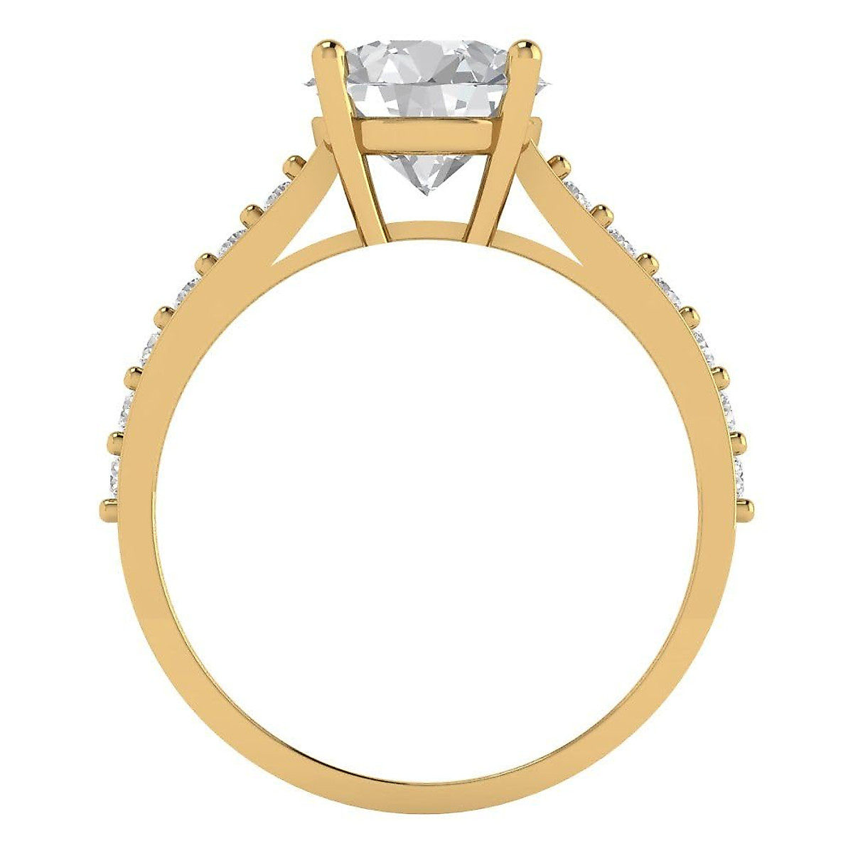 2.18 Ct Round Cut Clear Simulated Diamond 14K Yellow Gold Solitaire with Accents Engagement Promise Bridal Ring Size 10