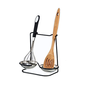 Prodyne Metalla Stainless Steel Double Spoon Rest, Black