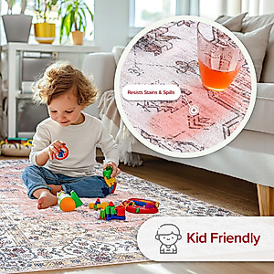 nuLOOM Ren Vintage Floral Machine Washable Ultra Thin Area Rug, 4x6, Peach