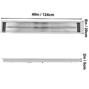 VEVOR Fire Pit Pan 49x8 Inch, Stainless Steel Linear Trough Fire Pit Pan and Burner, Built-in Fire Pit Burner Pan, 90K BTU