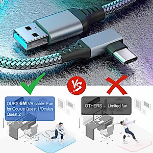 BSTKEECL Nylon Braided Link Cable 20FT Compatible for Oculus Quest/Meta Quest 2 and PC/Steam VR Link Cable - USB 3.1 A to USB C 5Gbps High Speed Data Transfer Charging Cord. (Grey).