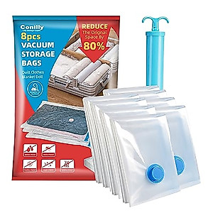 Vacuum Storage Bags,8 Pack (Small,24"x16"),Space Saver 80% Vacuum Storage Bags,Storage Bags Vacuum Sealed of Clothes, Pillows,Comforters,Blankets Storage,Hand Pump Included