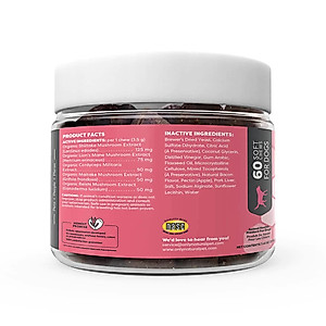 Only Natural Pet Mushroom Blend Immune System Support Supplement for Dogs - Boost Healthy Cellular, Digestive, & Liver Function - Multivitamin Beta-Glucan & Antioxidant - Bacon Flavor 60 Soft Chews