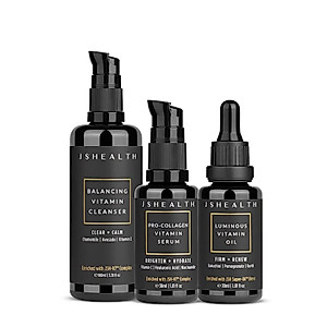 JSHealth Hydrate & Renew Skincare Bundle - Gentle Facial Cleanser, Brightening Vitamin C Serum for Face & Hydrating Vitamin E Face Oil