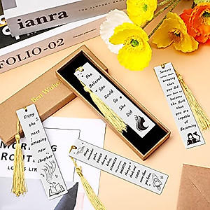Tallew 4 Pcs Metal Bookmarks Inspirational for Book Lovers Christmas Gifts Graduation Teacher Appreciation Bookmark Thank You Page Marker Teachers Women Birthday(Sweet), Silver
