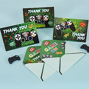WERNNSAI 24 PCS Thank You Cards Assortment Greeting Cards with Envelopes Stickers Video Game Thank You Cards Fill in Blank Note Cards Gaming Party Supplies for Kids Boys Gaming Theme Birthday Party