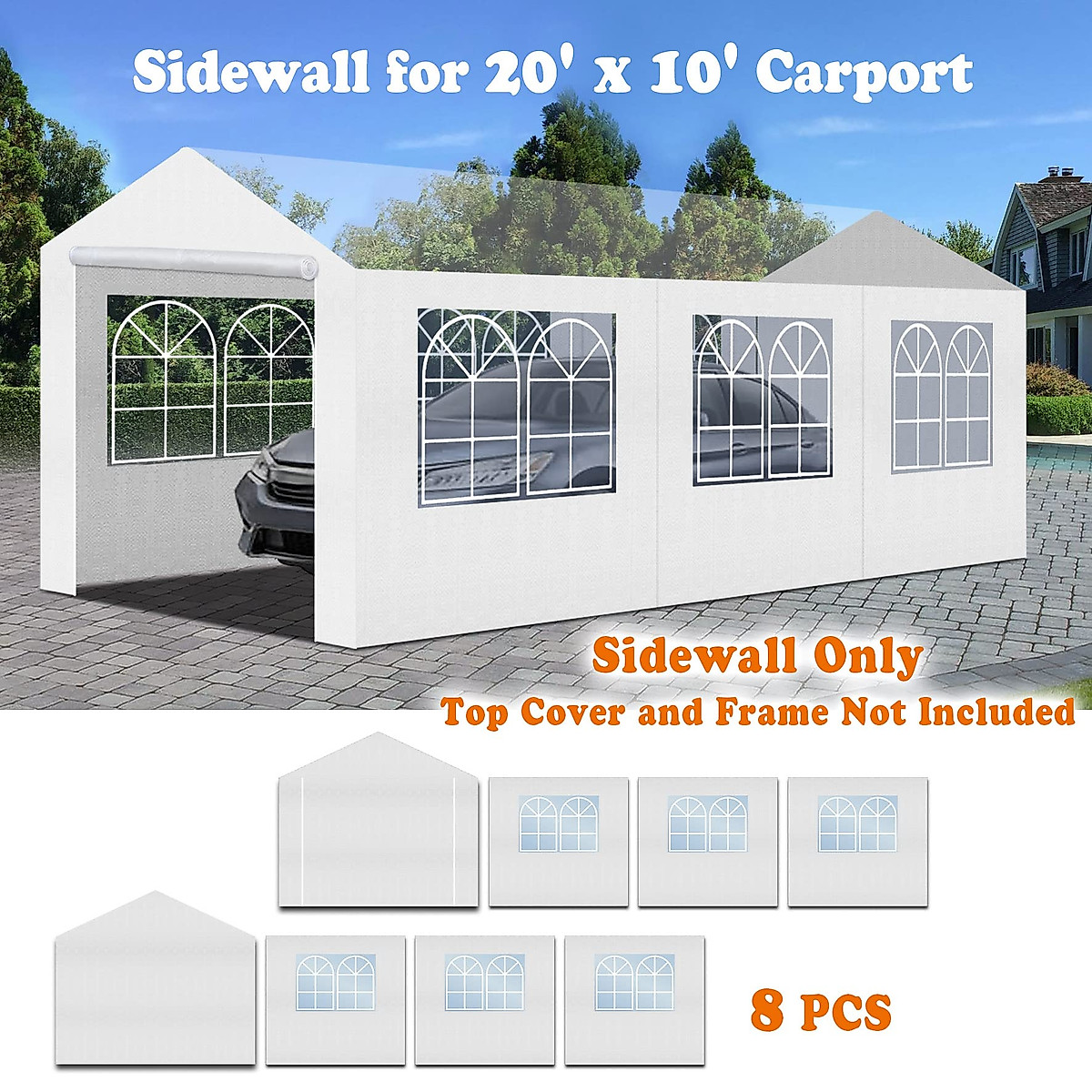 Strong Camel 10 x 20-Feet Carport Replacement Top Canopy Side Wall for Tent Top Garage Carport Shelter (Frame is not Included) (Side Wall)