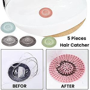 5 Pack Hair Catcher Durable Silicone Hair Stopper Shower Drain Covers, Easy to Install and Clean for Bathroom Bathtub Kitchen