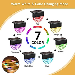 CIYOYO Solar Deck Lights Outdoor - 8 Pack Solar Step Light Waterproof Solar Fence Lights for Patio Stairs Post Pathway Porch Driveway Garden Decor, Warm White/LED Color Glow