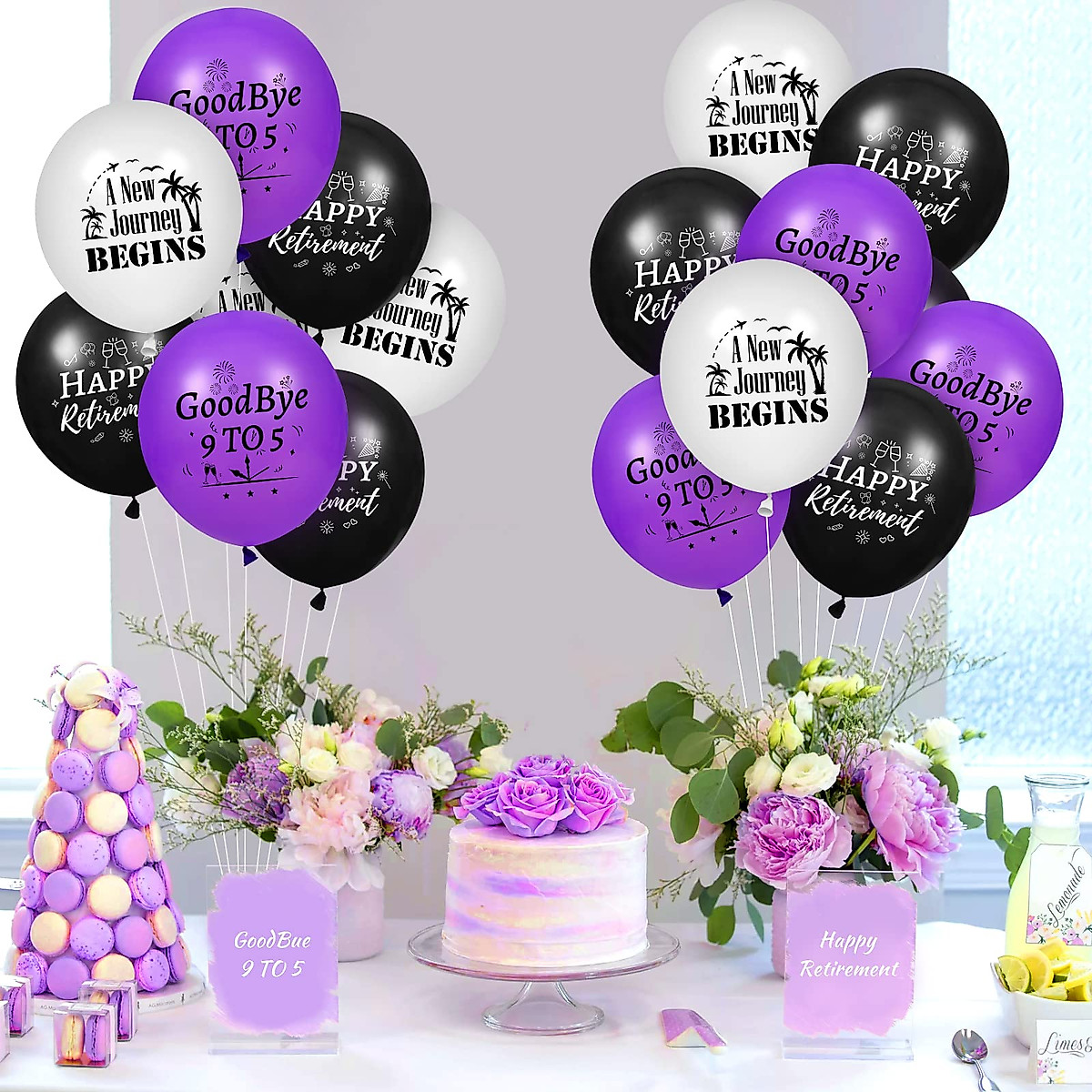 40 PCS Purple Retirement Decoration Balloons, Purple and Black Latex Balloons for Women Men Female Friends Happy Retirement Theme Party Office Farewell Indoor Outdoor Party Supplies, 12 Inch