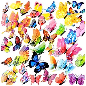 LEEHBY 3D Butterfly Wall Decor，36pcs Butterfly Refrigerator Magnets，Refrigerator Magnets Wall Stickers for Wall Decor Art Decor Crafts Home Party Decoration