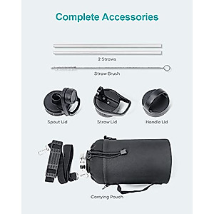 BUZIO Insulated Water Bottle 64 oz with Straw Lid (3 Lids), 64oz Stainless Steel Water Bottle Half Gallon Jug Flask, Double Wall Vacuum Sports Thermo Mug, Cold Hot Hydro Metal Canteen, Indigo Black