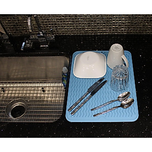 Dependable Industries Silicone Drying Mat, 16"x12" - Grooved Design, Heat-Resistant, Non-Slip, BPA-Free - For Dishes, Cutlery, Pots, Pans (Sky Blue)