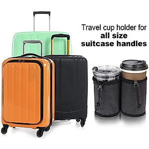 Luggage Cup Holder Travel, Hands-Free Coffee Holder with 2 Coffee Mugs Tightening Drawstring, Travel Essential Accessory for Flying & Travelers - Travel Luggage Accessories by YSCEN (Black)