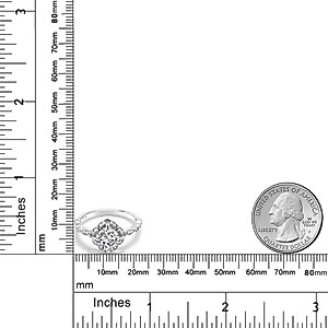 Gem Stone King 925 Sterling Silver White Moissanite Solitaire Ring For Women (2.04 Cttw, Cushion Cut 7MM, Gemstone, Available in Size 5, 6, 7, 8, 9)