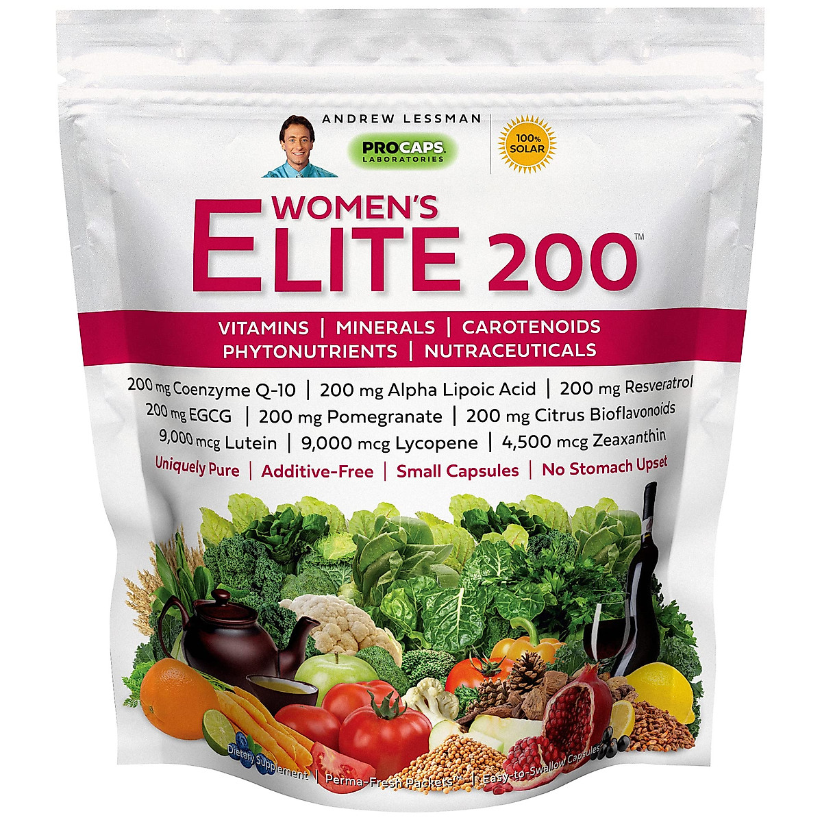 ANDREW LESSMAN Multivitamin - Women's Elite-200 120 Packets – Potent Nutrients Plus 200mg Each Coenzyme Q10, Alpha Lipoic Acid, Resveratrol, EGCG, Pomegranate, Citrus Bioflavonoids. No Additives
