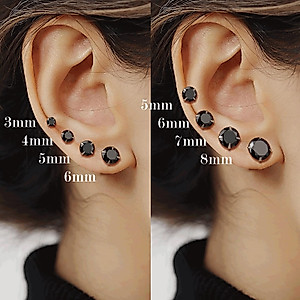 SILBERTALE 925 Sterling Silver Black Cubic Zirconia 3mm-8mm CZ Stud Earrings Men Women