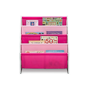 Delta Children Sling Rack Bookshelf for Kids - Easy-to-Reach Storage for Magazines or Coloring Books - Ideal for Playrooms & Homeschooling - Greenguard Gold Certified, White/Pink