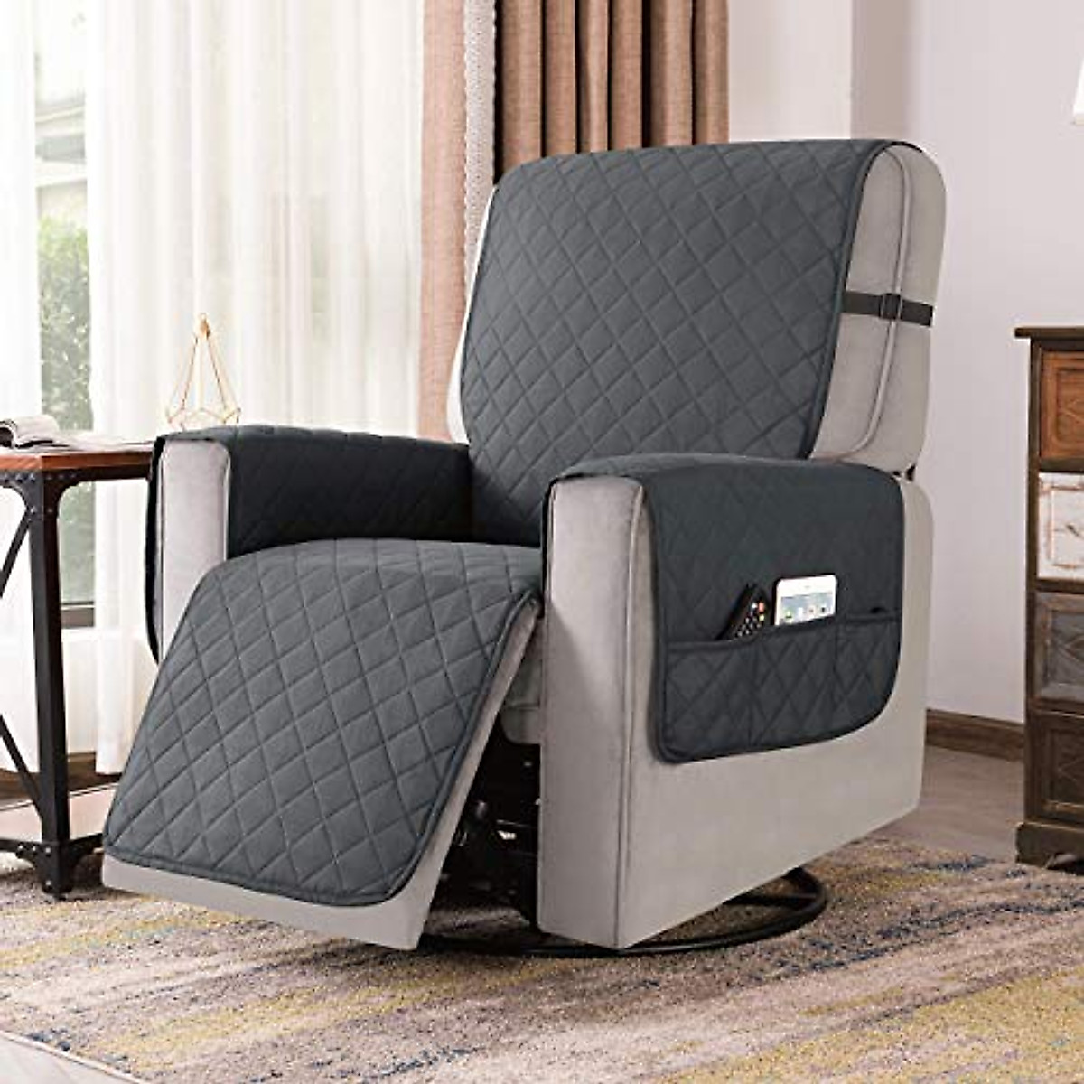 CHUN YI Recliner Chair Cover Reversible Small Recliner Slipcover for Dogs Seat Width to 25 Inch Washable Recliner Chair Protector with Elastic Adjustable Strap for Kids and Pets (Small, Grey)