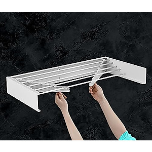 EWODE Clothes Drying Rack Wall Mounted, Collapsible Retractable Laundry Drying Rack, 60 lbs Capacity, 13,1 Linear Ft, 31,5" Width (White)