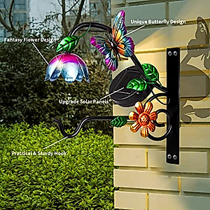 waitmin Solar Outdoor Lights Garden Wall Decor Art Butterfly Plant Hanger Hook for Hanging Plant Pots,Bird Feeders,Flower Basket,Wind Chimes,Lantern - 2 Pack