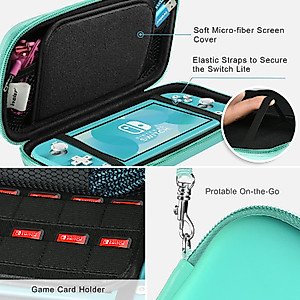 ivoler Carrying Case for Nintendo Switch Lite, Ultra Slim Portable Hard Shell Pouch Travel Game Bag for Switch Lite Accessories Holds 10 Game Cards,Turquoise