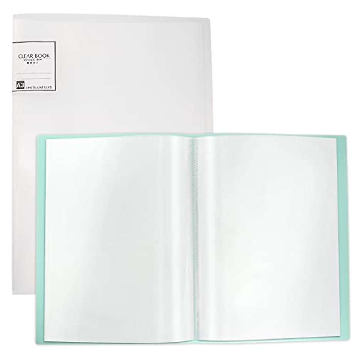 2 Pieces A3 30 Pags Diamond Painting Storage Presentation Book, Storage Presentation Book for Diamond Painting, Binder for Artist, Photo Album Refill Pag, Large Portfolio Folder (Green + White)
