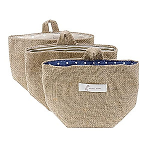 WDONAY Round Storage Bag, Dot and Stripe Organizer, 3 Combination Wall Organizers, Cotton Linen, Blue and Yellow, 3 Pcs(with Transparent Hook)