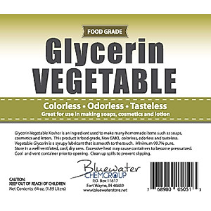Vegetable Glycerin - Half Gallon (64oz)- All Natural, USP Grade - Premium Quality Liquid Glycerin, Excellent Emollient Qualities, Amazing Skin and Hair Benefits, DIY Beauty Products.