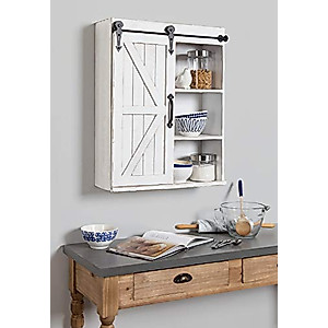 Kate and Laurel Cates Modern Farmhouse Decorative Wood Wall Storage Shelving Cabinet with Sliding Barn Door, Rustic White